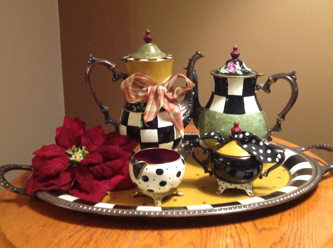 Painted Tea Set Painted Silver Tea Set Whimsical Painted Tea - Etsy