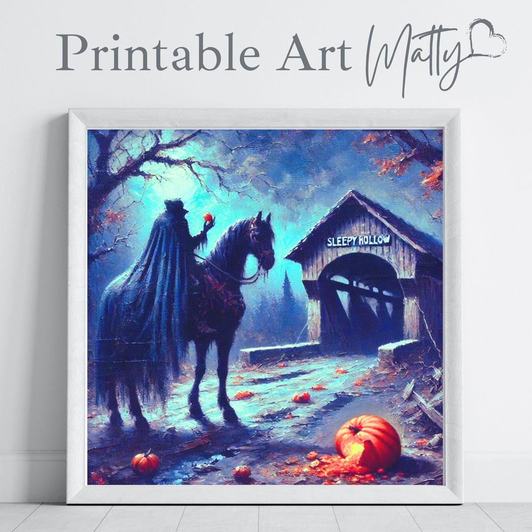 Printable HEADLESS HORSEMAN Original Oil Paint Style Art Print Square ...