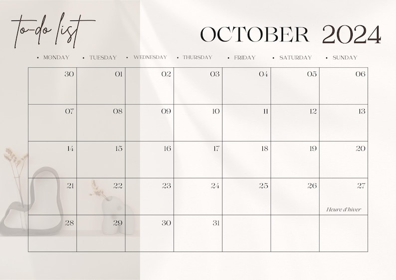 Minimalist October 2024 Calendar With To-do List Elegant Monthly ...