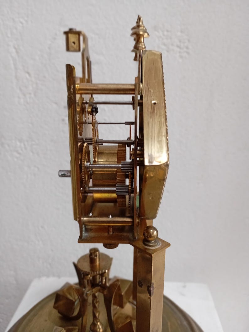 Vintage German Kundo Brass Anniversary Clock Under Glass Dome | Mid-century 400-day Torsion ...