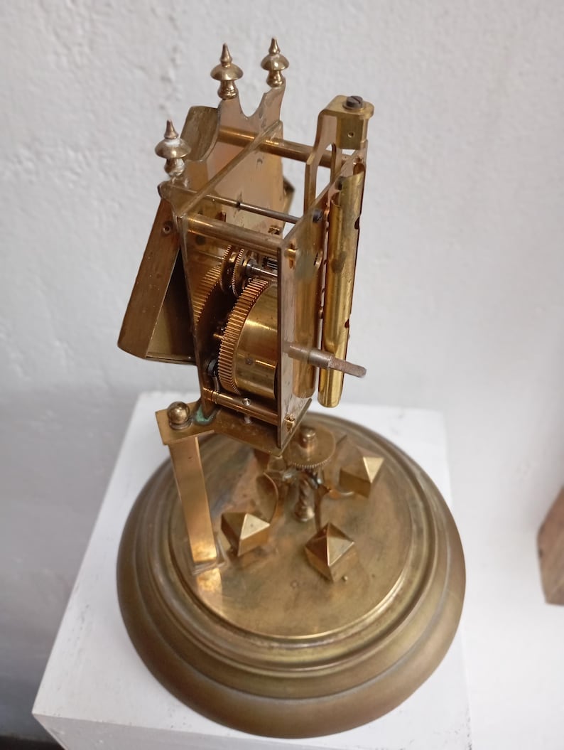 Vintage German Kundo Brass Anniversary Clock Under Glass Dome | Mid-century 400-day Torsion ...