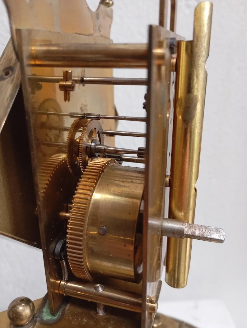 Vintage German Kundo Brass Anniversary Clock Under Glass Dome | Mid-century 400-day Torsion ...