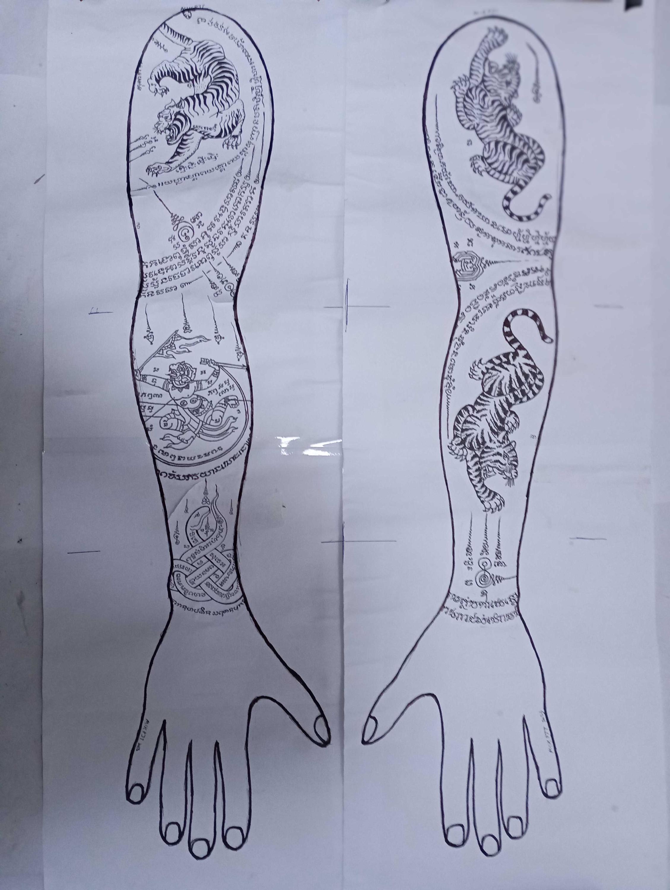 Original Sak Yant Tiger Tattoo – Full Arm Sleeve Stencil Art - Etsy