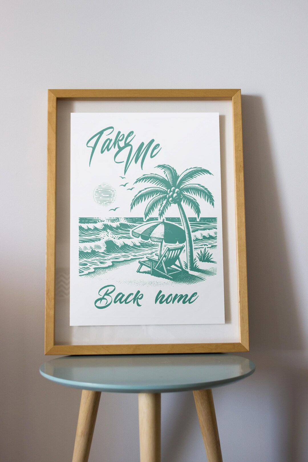 Retro Take Me Back Home Beach Digital Wall Print, Vintage Illustration ...
