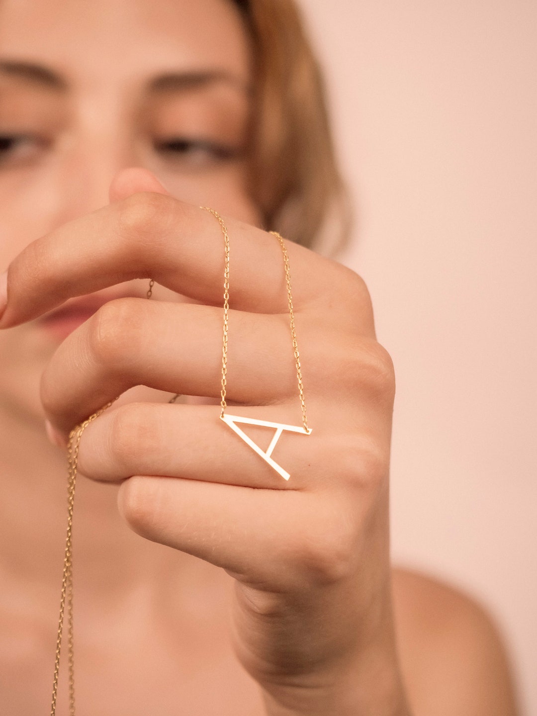 Personalized 14K Gold Letter Necklace, Custom Letter Name Necklace ...