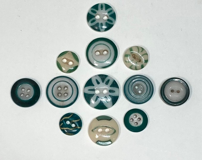 Collection of Twelve Vintage China Buttons With Green, Stencil Buttons ...
