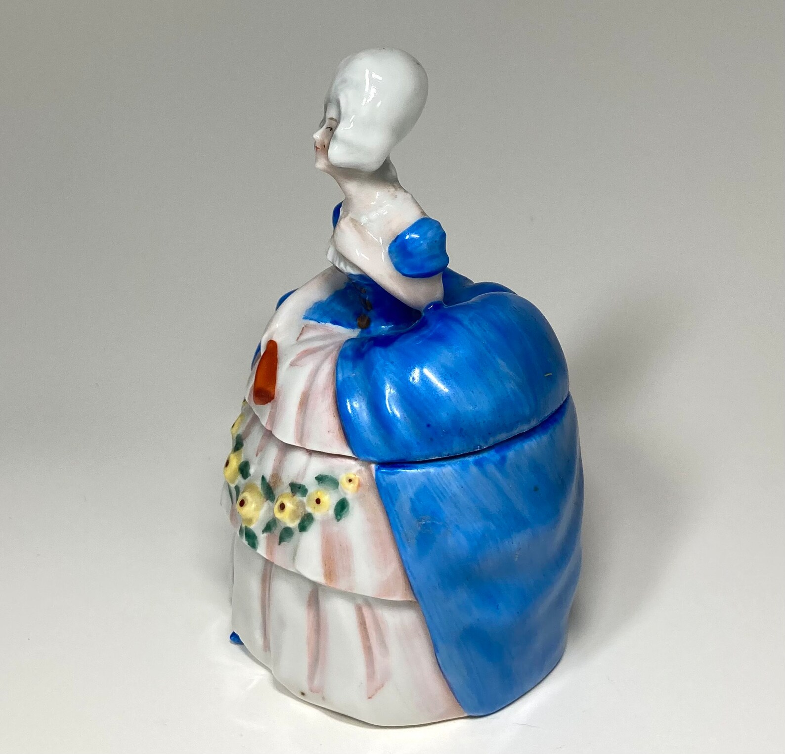 Vintage Figural Powder Jar, Girl in Blue Dress Powder Doll, Vintage ...