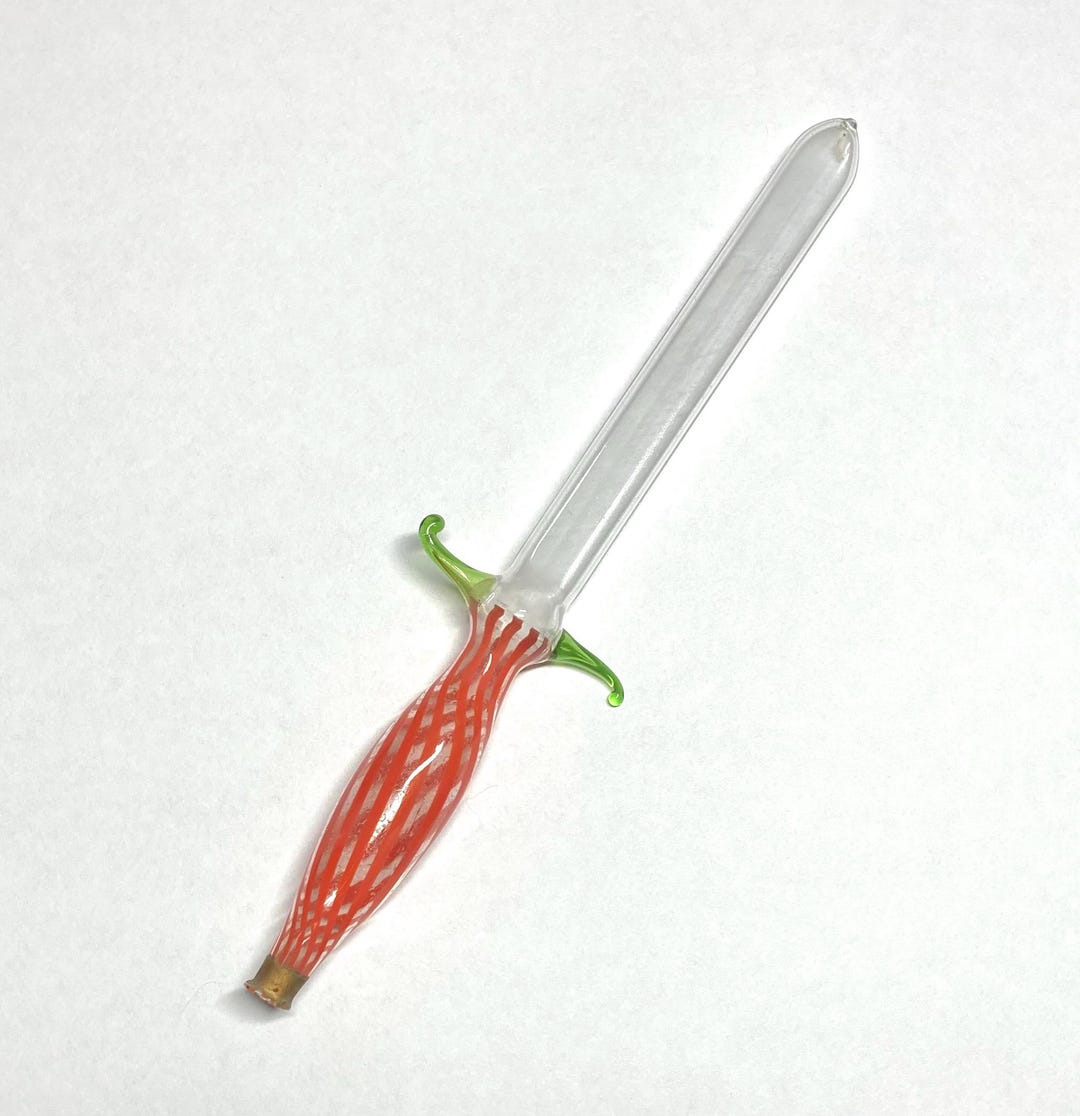 Vintage Blown Glass Sword Perfume Bottle: Red Stripes, Green Hilt - Etsy