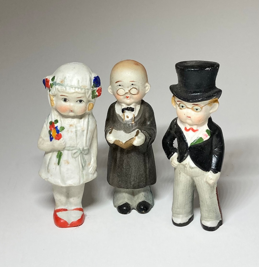 Vintage Bisque Porcelain Wedding Penny Dolls in Original Box, Bisque ...