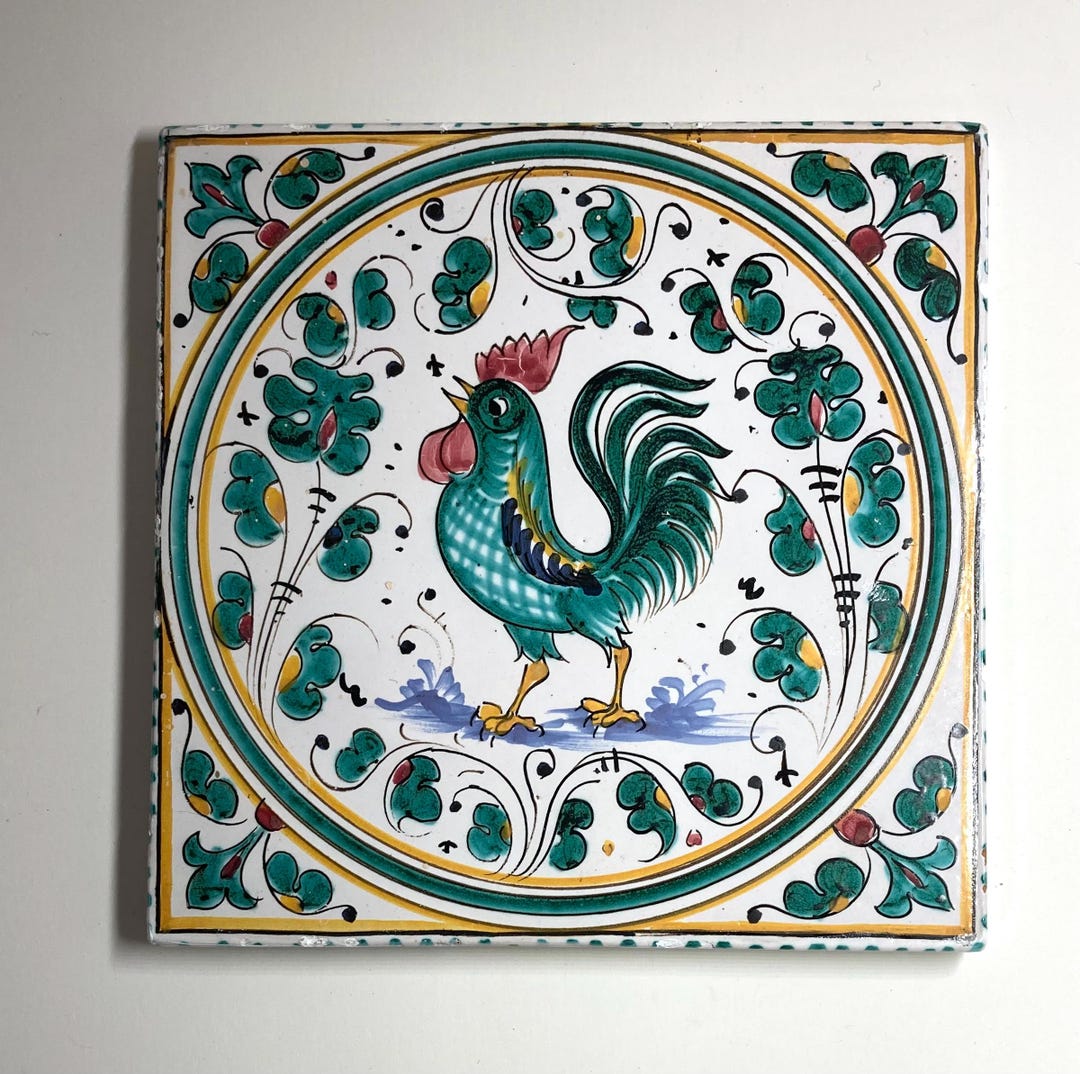 Vintage Deruta Italian Rooster Tile, Hand Painted Green Rooster Tile - Etsy
