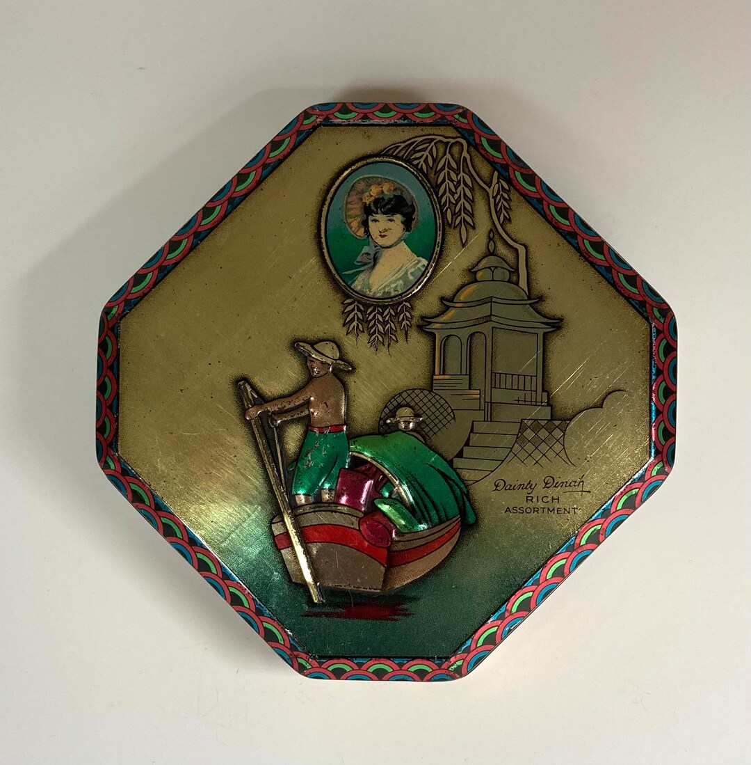 Vintage Dainty Dinah Toffee Tin: Embossed Boat & Temple Design - Etsy
