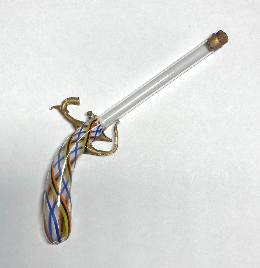 Vintage Glass Gun Perfume Bottle, Blown Glass Pistol With Blue Yellow ...