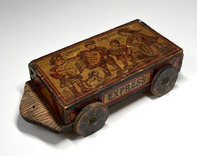 Vintage Pyrography Box Shaped Like Wagon With Cardboard Wheels - Etsy