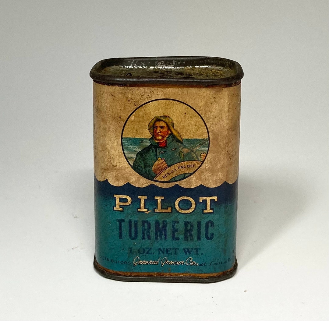 Vintage Pilot Spice Tin, Turmeric Spice Tin, Pilot Turmeric Tin, Sea ...