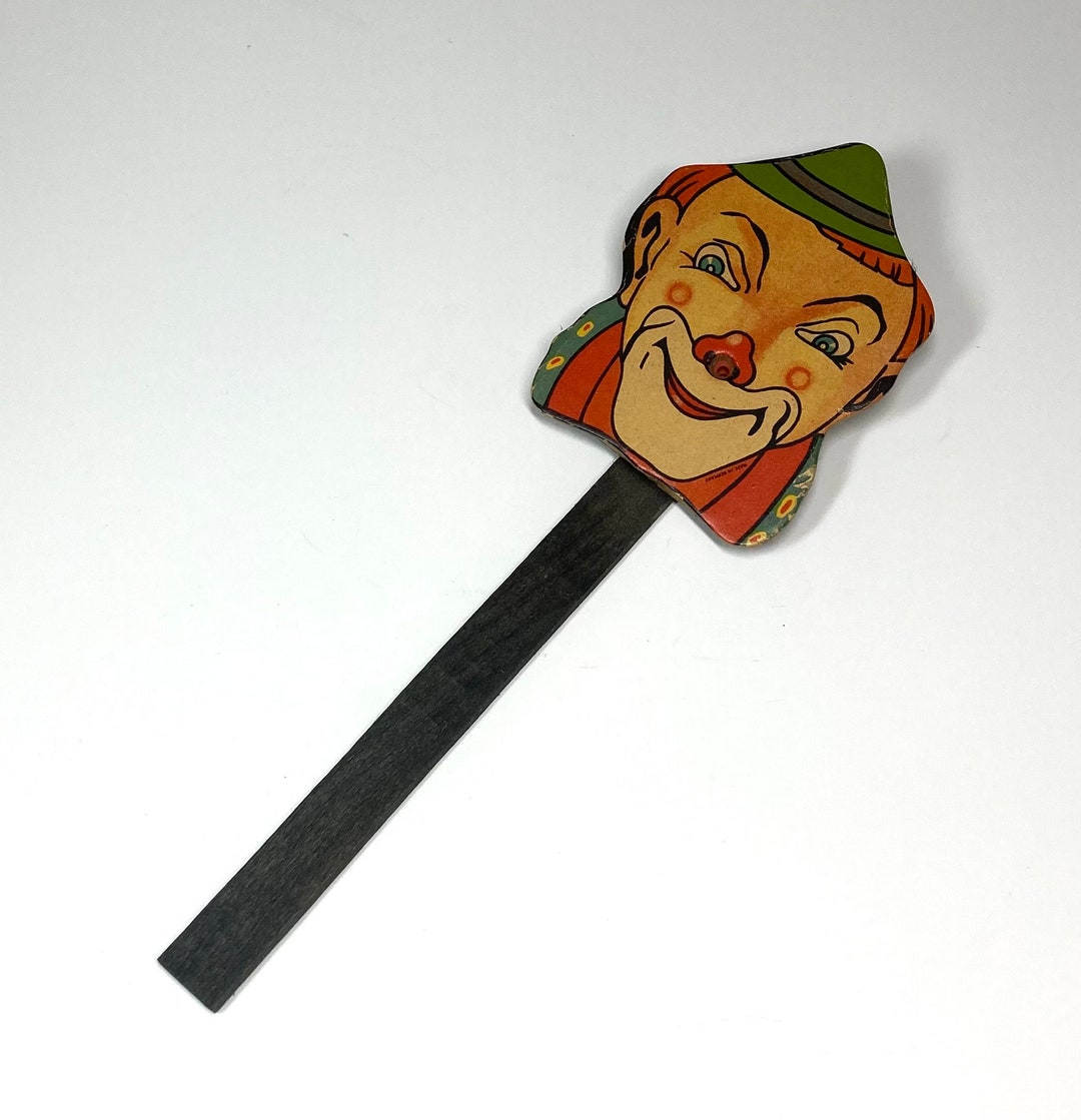 Vintage Paper Clown Squeaker Toy on Wooden Stick - Etsy