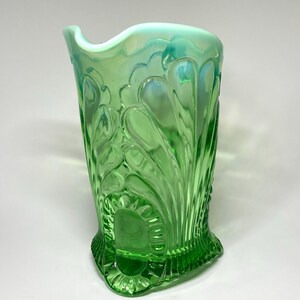Vintage Green Opalescent Pitcher and Six Glasses or Tumblers, Jefferson ...