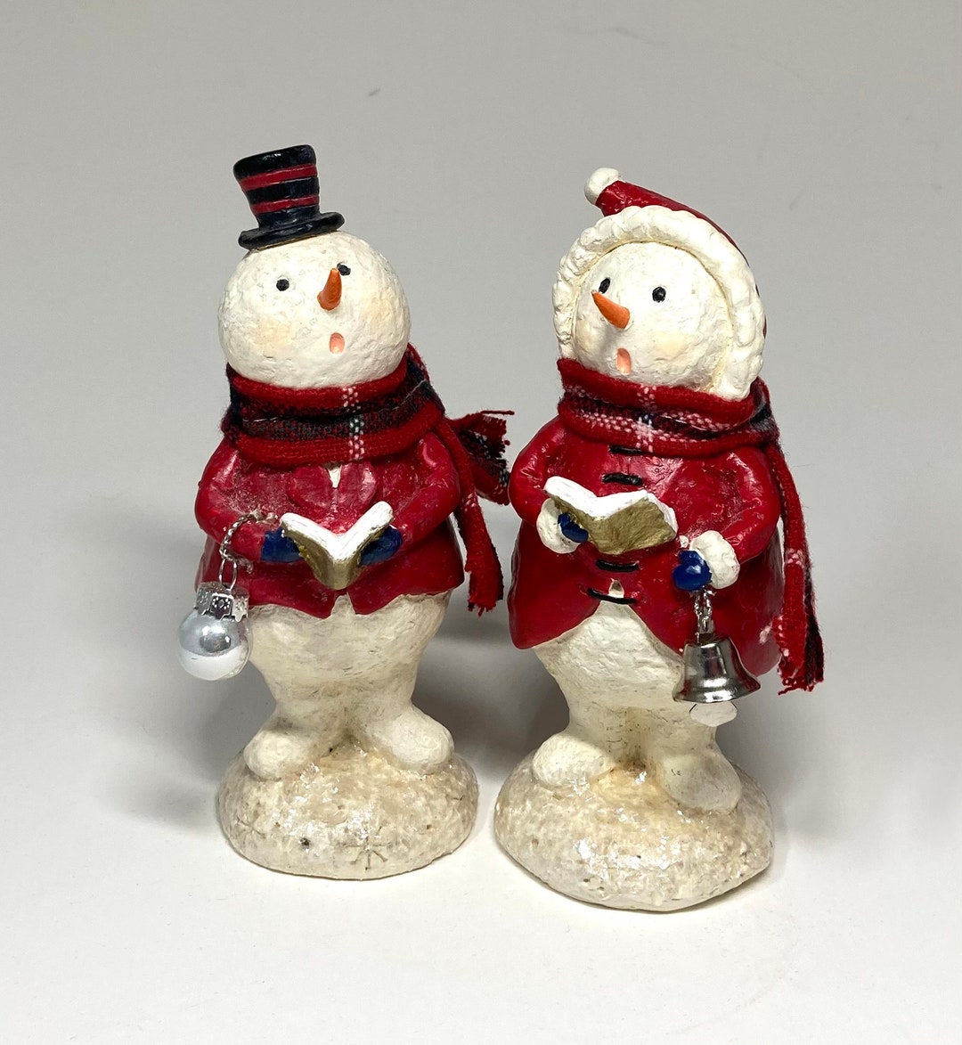 Vintage Pair of Snowmen Figures, Snowman and Snowwoman Christmas ...