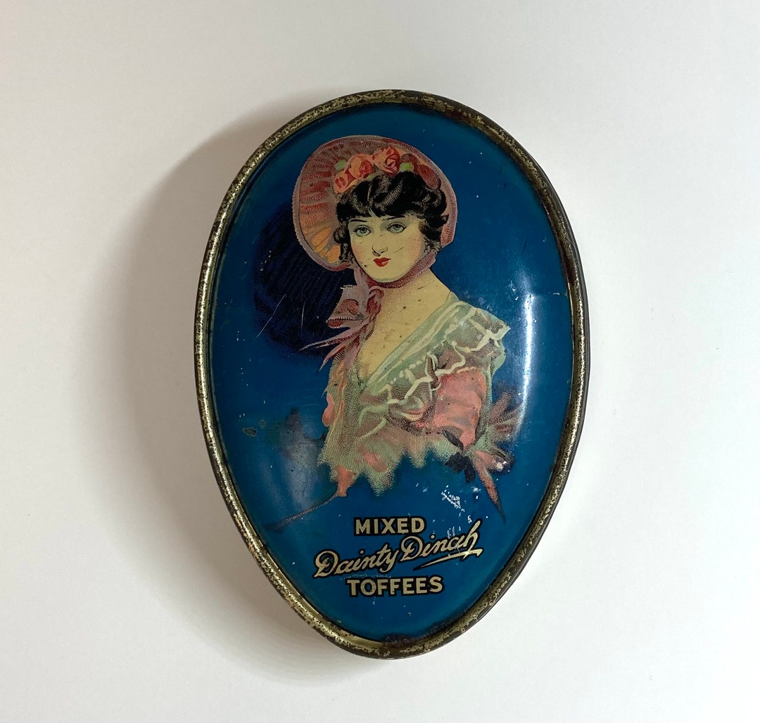 Vintage Egg Shaped Dainty Dinah Toffee Tin, Blue Dainty Dinah Tin With ...