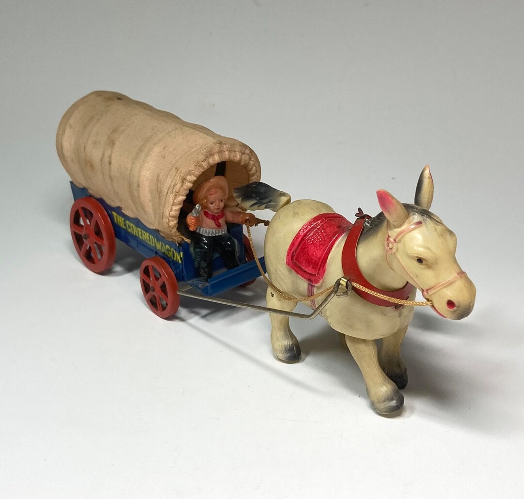 Vintage Wind up Mechanical Toy, Horse Pulling a Covered Wagon - Etsy