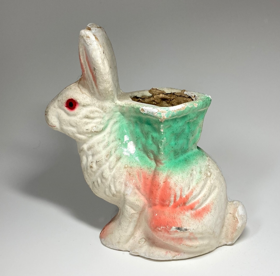 Vintage Paper Mache Rabbit Candy Container With Green and Orange ...