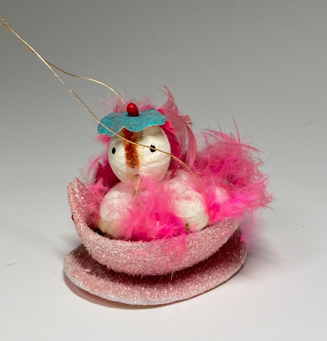 Vintage Easter Ornament, Pink Paper Mache Easter Egg With Cotton Chick ...