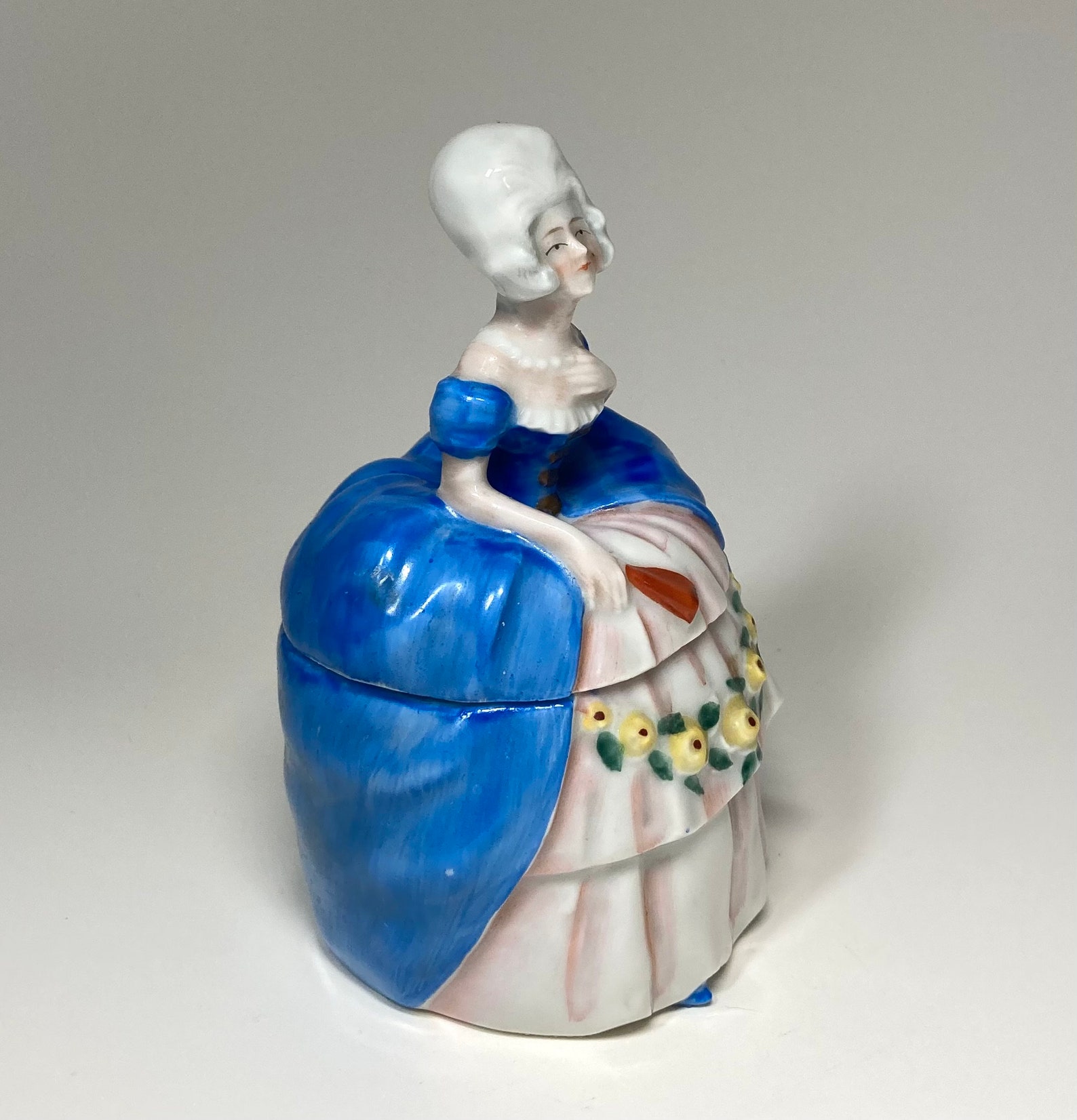 Vintage Figural Powder Jar, Girl in Blue Dress Powder Doll, Vintage ...