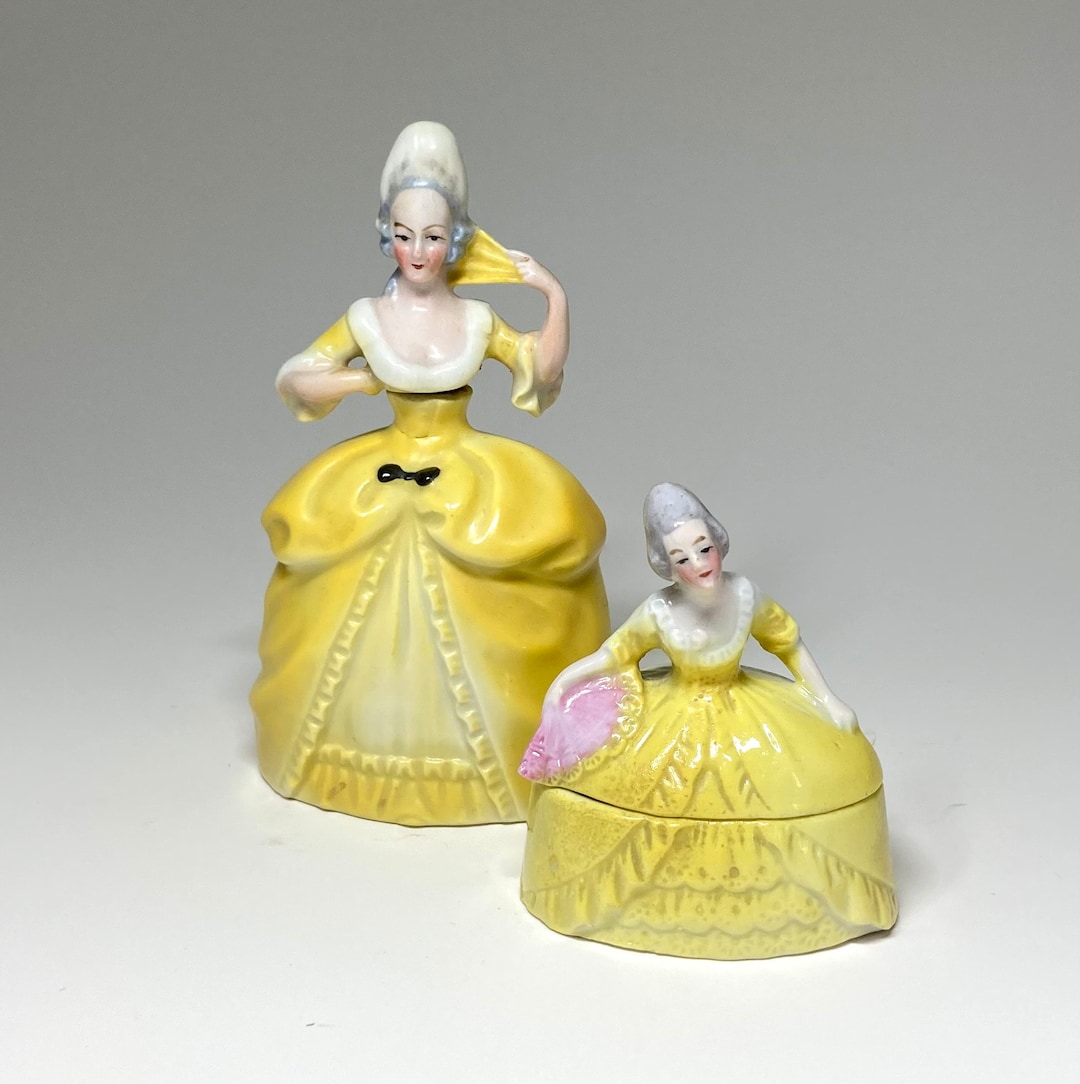Vintage Two Piece Set of Dresser Dolls in Yellow, Woman Figural Perfume ...
