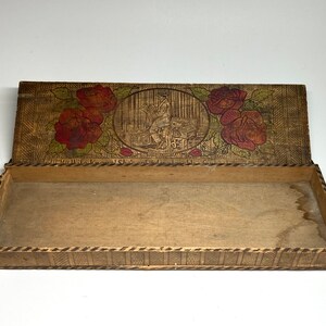 Vintage Pyrography Box, Man Sitting on Bench With Rellim Made Socks or ...