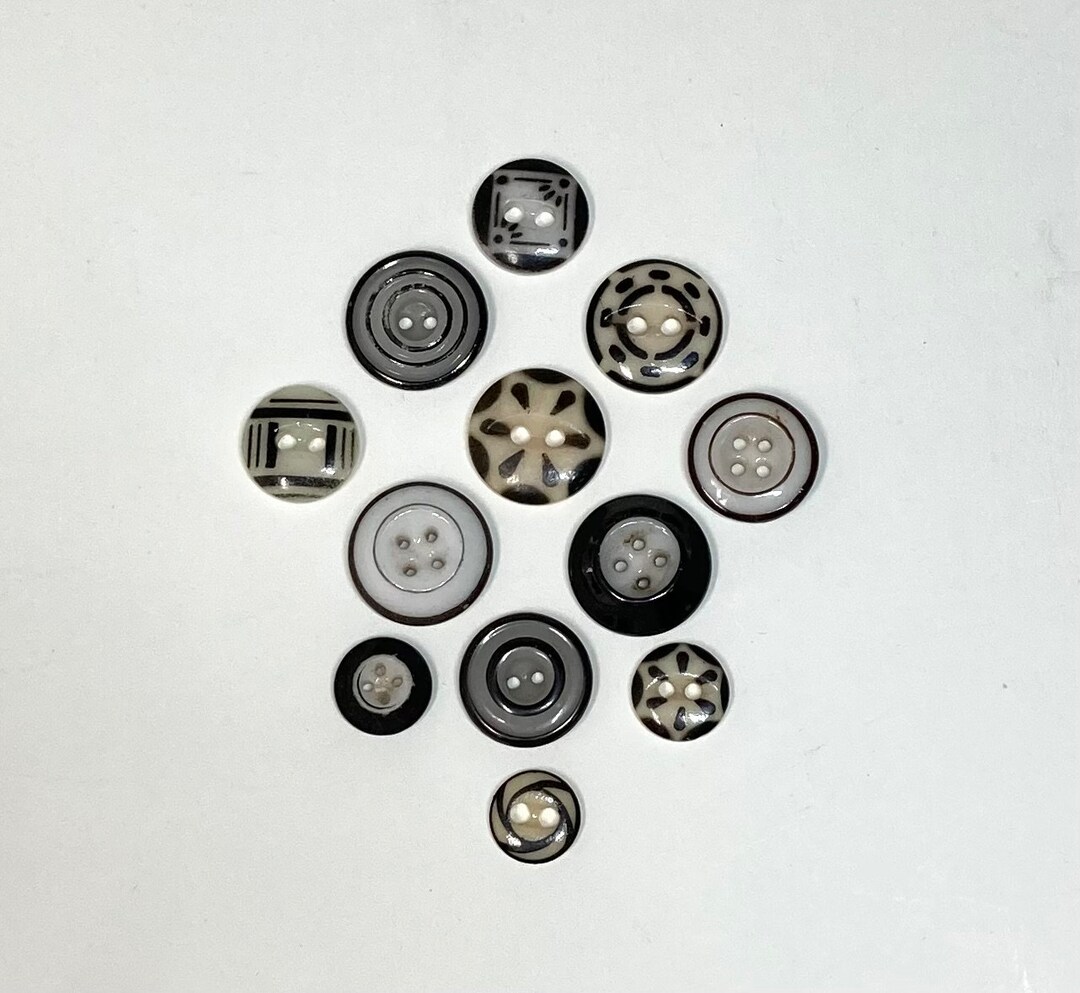 Vintage China Buttons With Black Designs, Vintage Stencil Buttons - Etsy