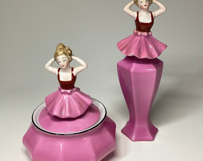 Vintage Figural Perfume Bottle and Matching Powder Jar, Girl Perfume ...