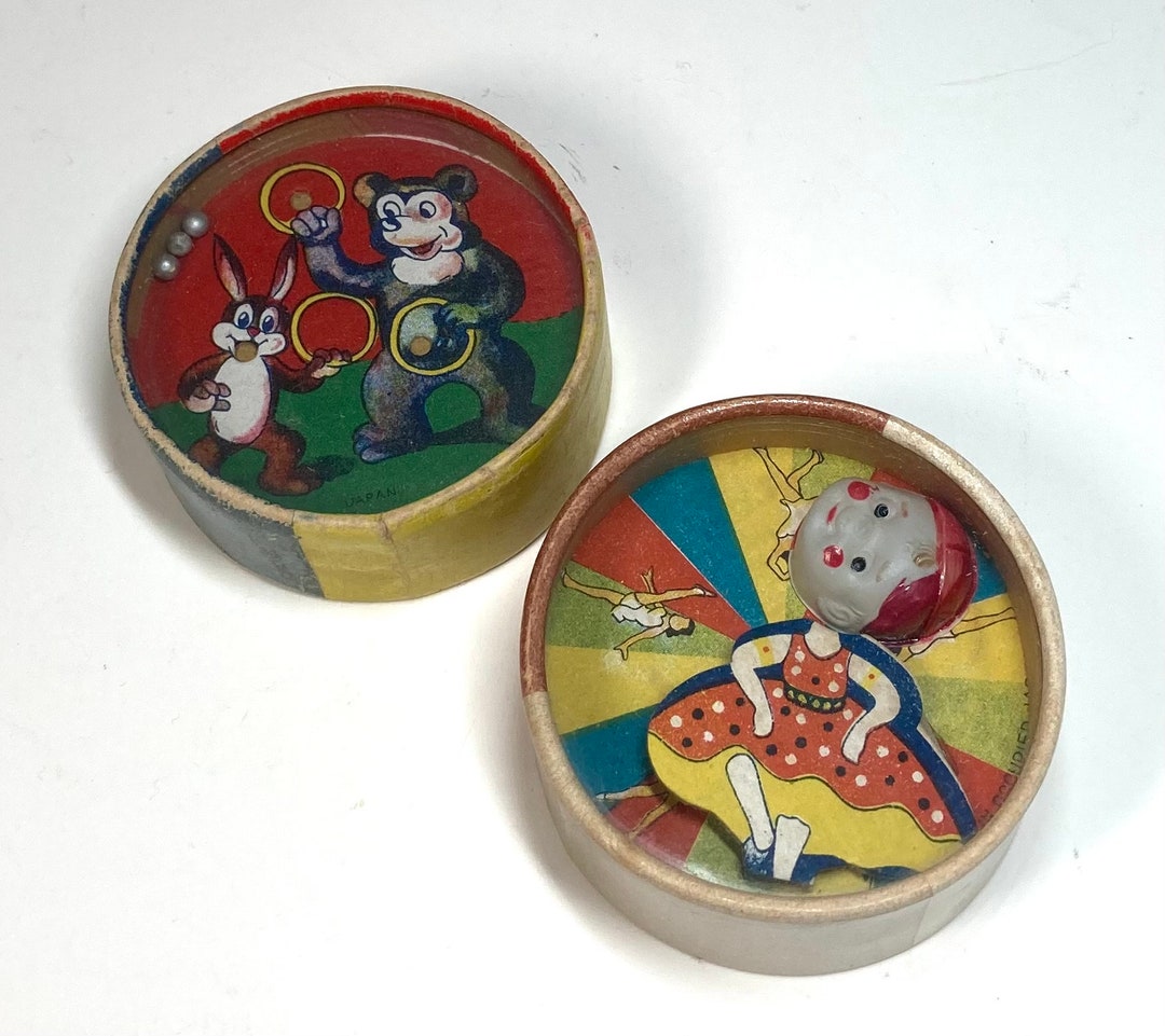 Two Vintage Dexterity Toys, Rabbit With Bear Juggling Toy, Dancing Girl ...