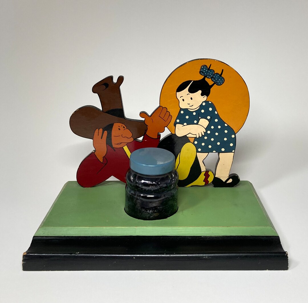 Vintage Folk Art Handmade Inkwell With Characters From the Comics - Etsy