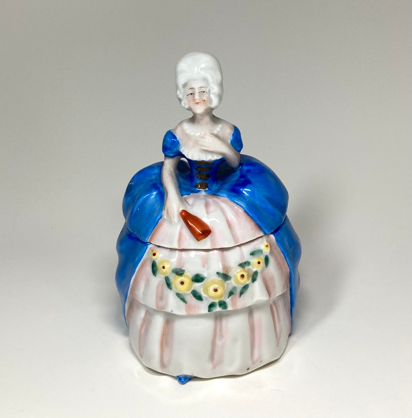 Vintage Figural Powder Jar, Girl in Blue Dress Powder Doll, Vintage ...