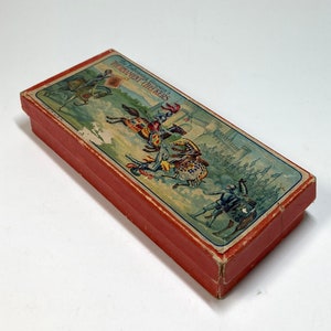 Vintage Box of Wooden Checkers, Vintage Box With Knight on Horseback ...