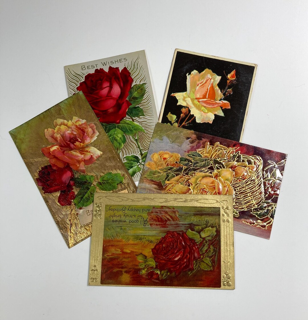 Collection of Five Vintage Postcards With Roses, Antique Postcards ...