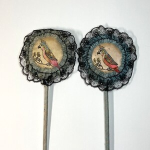 Vintage Set, Powder Puff Wand and Mirror Wand With Colorful Parrots ...