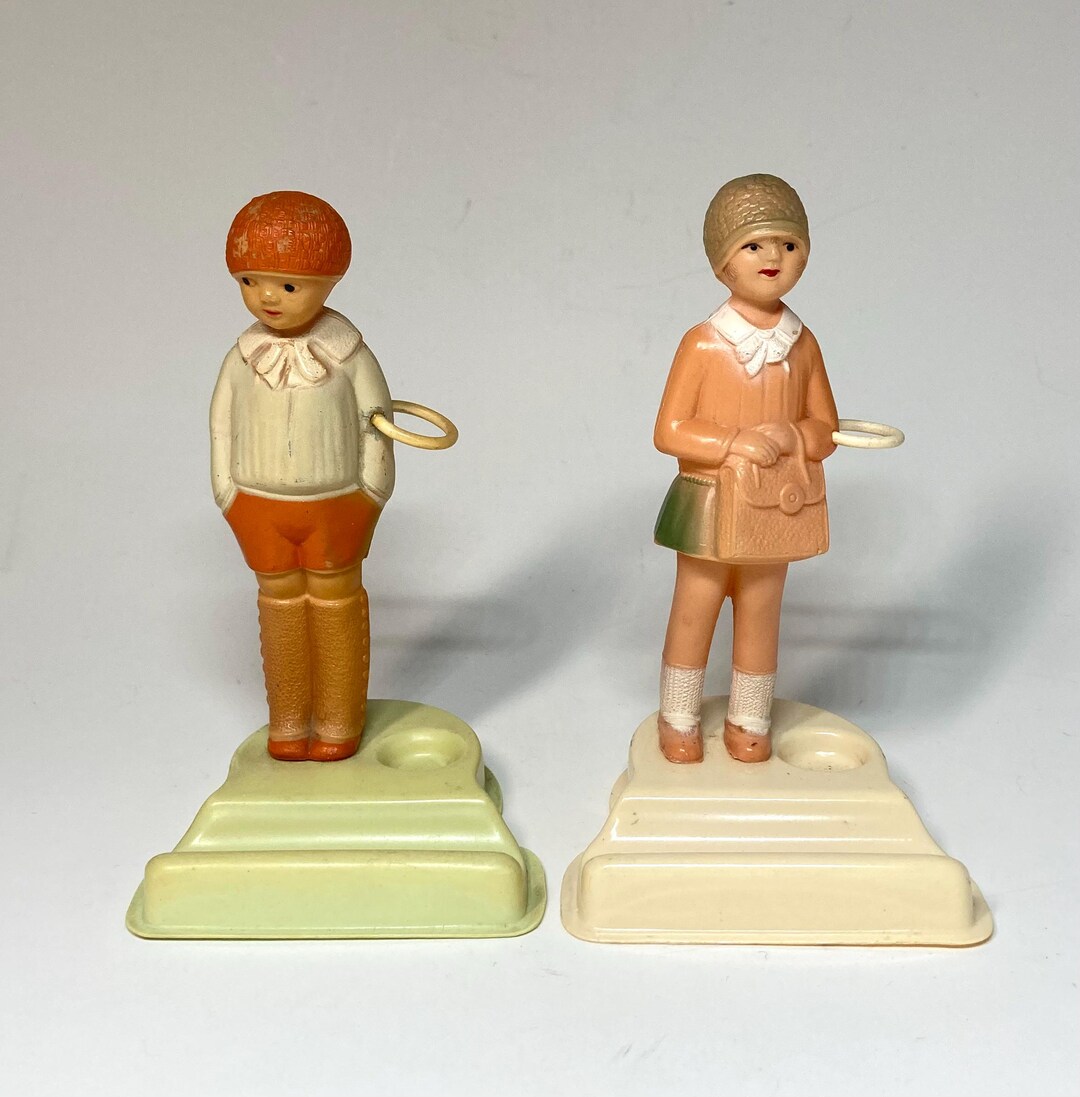 Two Vintage Celluloid Toothbrush Holders, Young Girl Toothbrush Holder ...