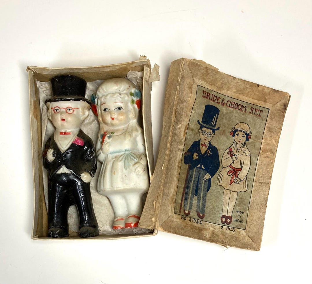 Set of Vintage Porcelain Bride and Groom Dolls in Original Box, Groom ...