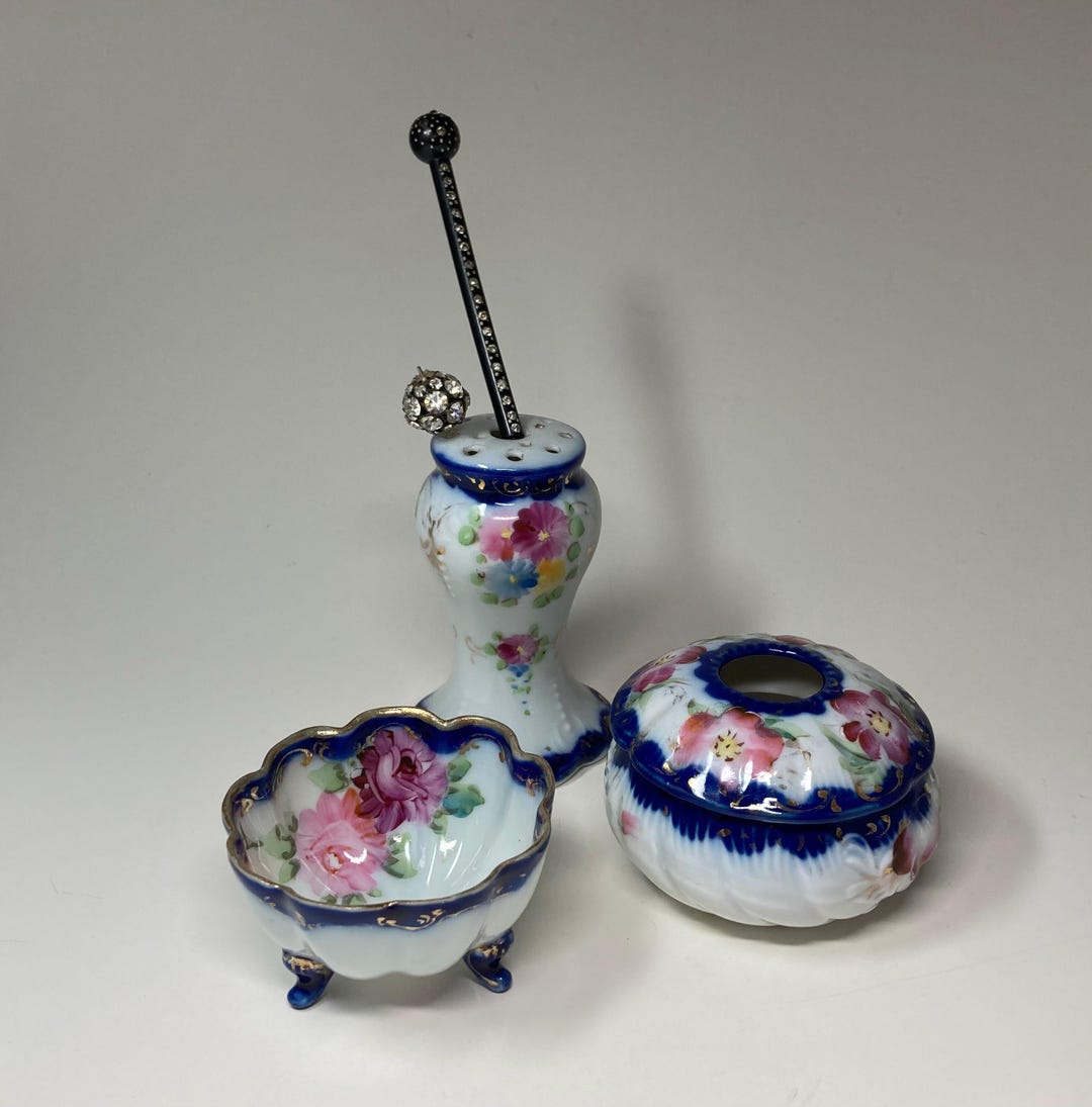 Vintage Porcelain Dresser Set With Hatpin Holder, Hair Receiver and ...