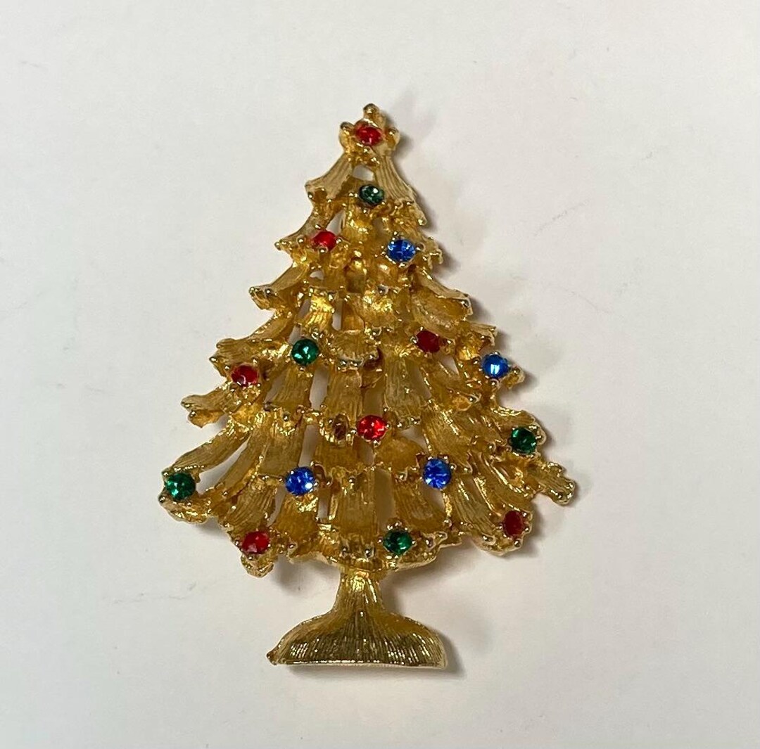 Vintage Christmas Tree Pin/brooch, Rhinestone Christmas Tree Pin With ...