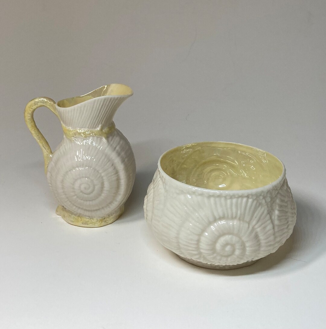 Vintage Belleek Creamer Anc Sugar in Nautilus Shell Pattern, Belleek ...