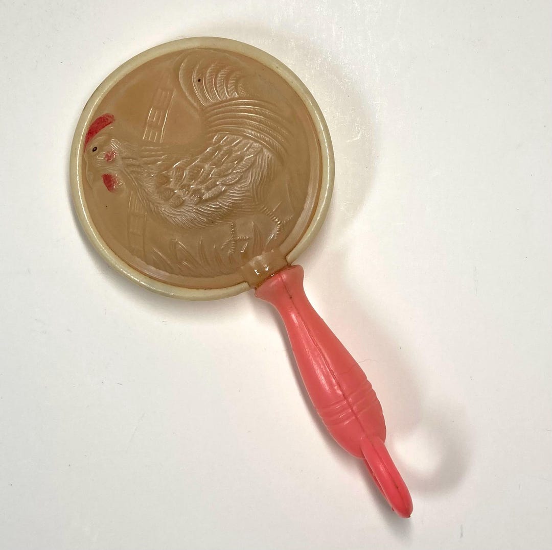 Vintage Celluloid Rattle With a Chicken on Front and Back, Vintage Baby ...