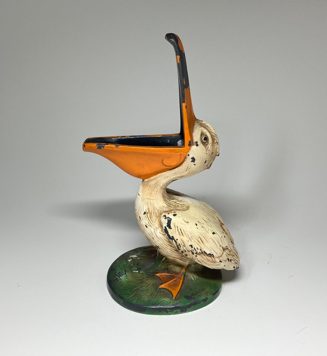 Vintage Cast Iron Pelican With Mouth Open, Pelican Doorstop, Pelican ...