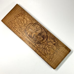 Vintage Pyrography Box, Man Sitting on Bench With Rellim Made Socks or ...