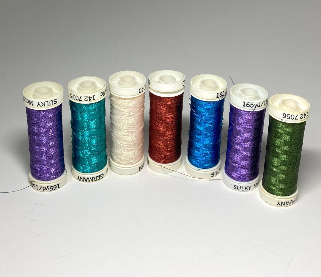 Collection of Seven Spools of Sulky Metallic Thread in Various Colors ...