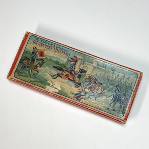 Vintage Box of Wooden Checkers, Vintage Box With Knight on Horseback ...