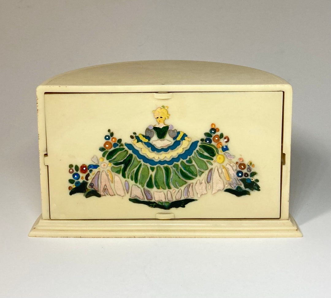 Vintage Bakelite Manicure Caddy With Hand Painted Art Deco Girl in Full ...