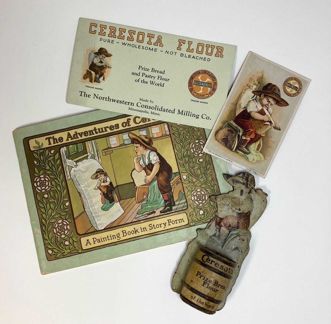 Vintage Ceresota Flour Advertising Lot: Painting Book, Tin Match Safe ...