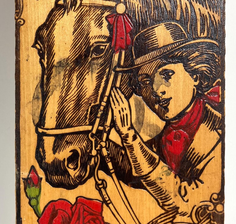 Vintage Pyrography Box With Woman, Horse, Bird, Poppies and a Rose - Etsy