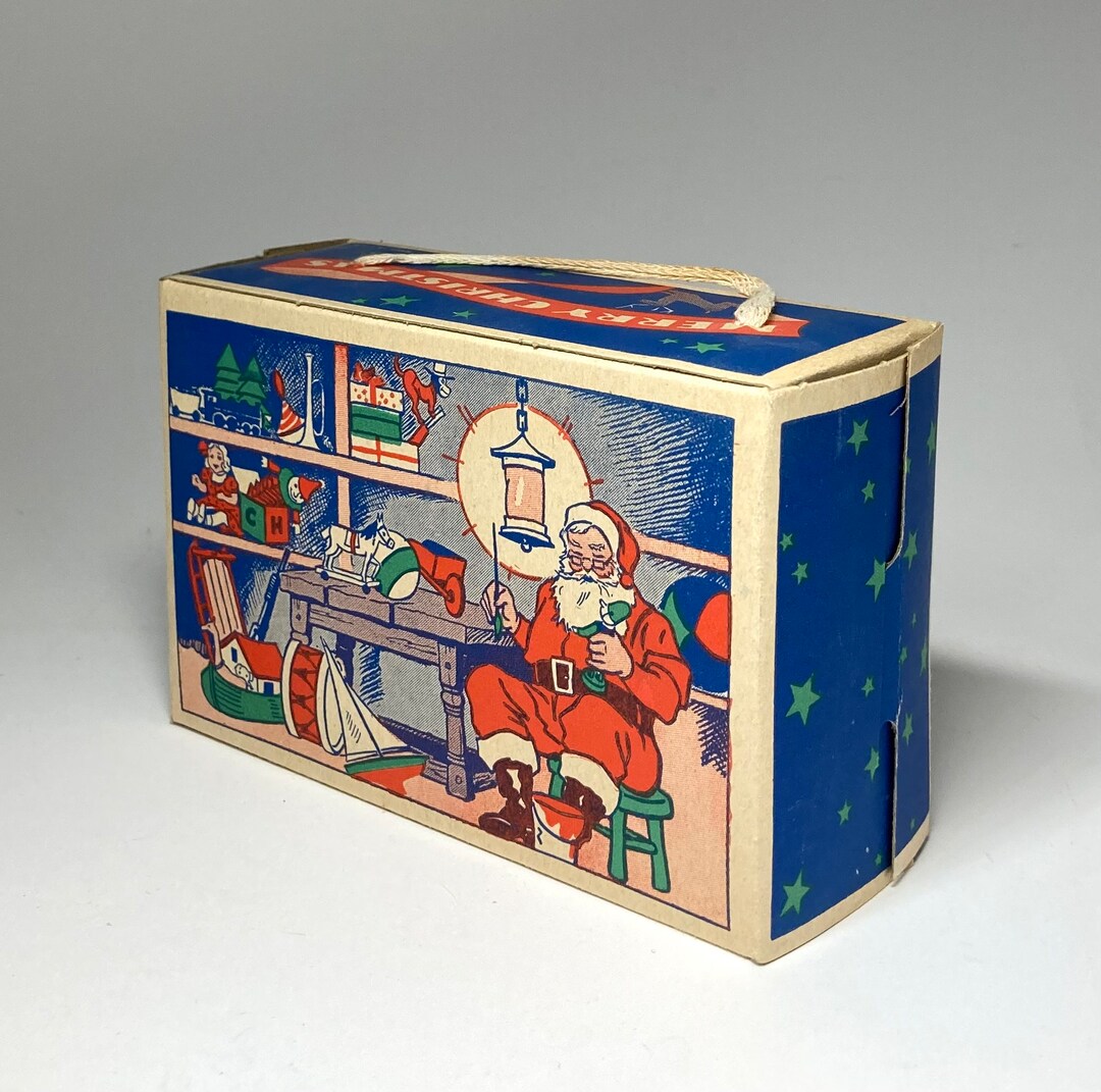 Vintage Cardboard Christmas Candy or Treat Box With Santa in His Toy ...